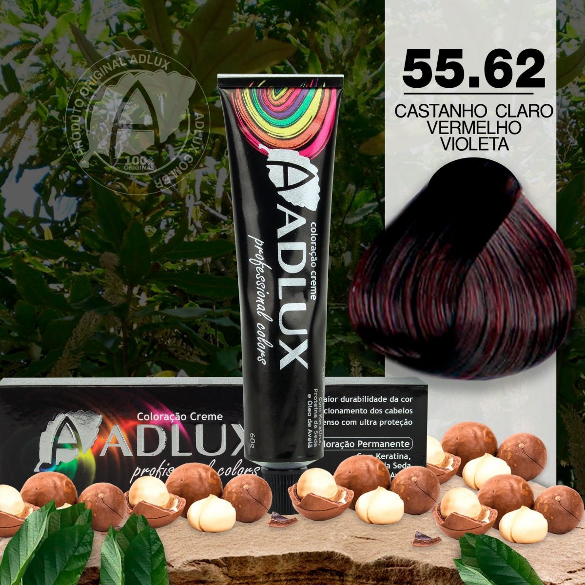 Coloração Creme Adlux 55.62 Castanho Claro Vermelho Violeta - 60g ...